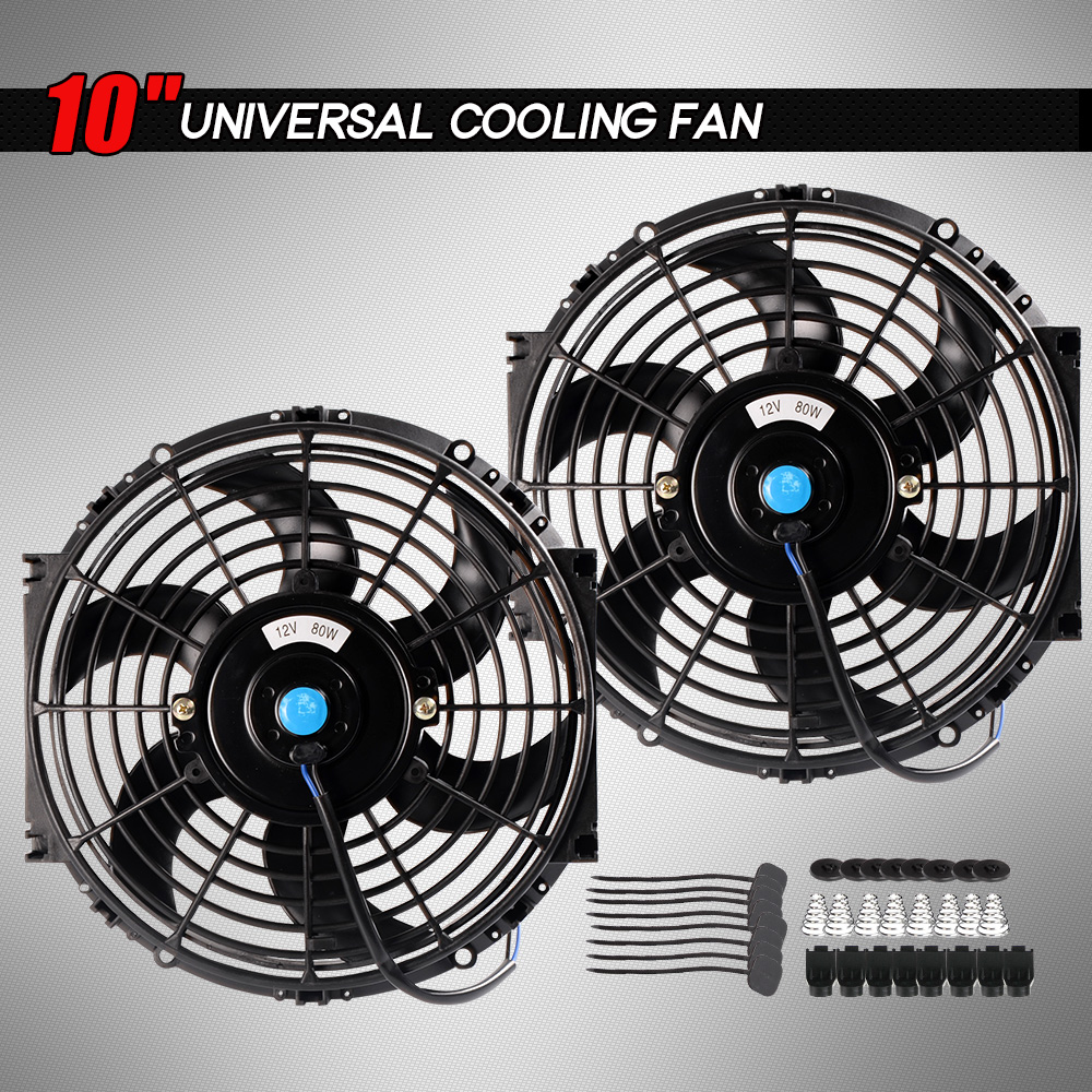 TWO 12" RED SLIM ELECTRIC PULL/PUSH RADIATOR RACING COOLING FAN ...